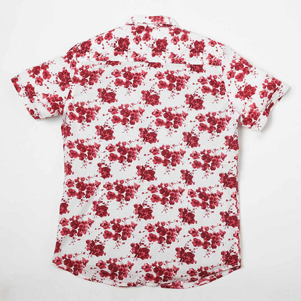 Floral Print Short Sleeve Shirt In White - BonOrganik