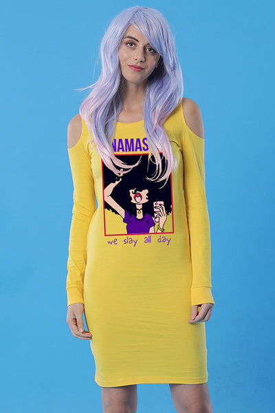 Namaslay Matching Cold Shoulder Dresses For Mom And Daughter