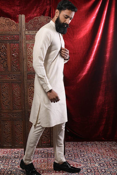 Beige Kurta & Pyjama Matching Set For Men - BonOrganik